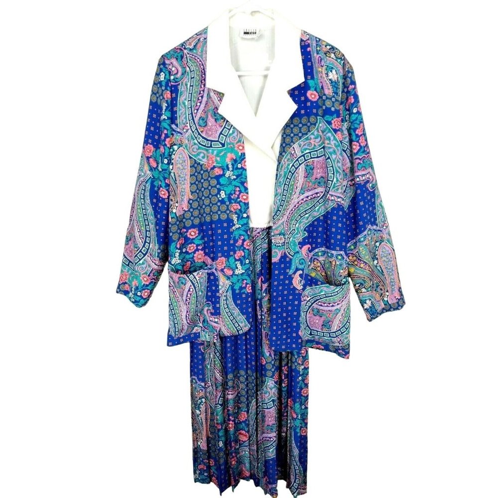 Vintage Leslie Fay Paisley Floral Pleated Skirt Shirt… - Gem